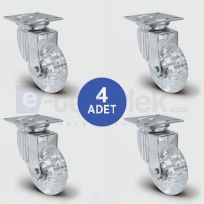 4 Adet EU01DKP50 Döner Tablalı Şeffaf Tekerlek Çap:50 Mobilya Tekerlek ...
